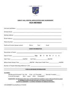 Great Hall Rental Application & Agreement (HOA Member) – Lake Limerick ...