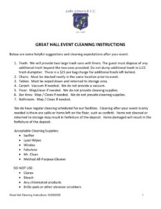 Great Hall Event Cleaning Instructions – Lake Limerick Country Club